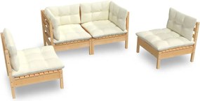 4dílná zahradní souprava krémové podušky masivní borovice 3096172