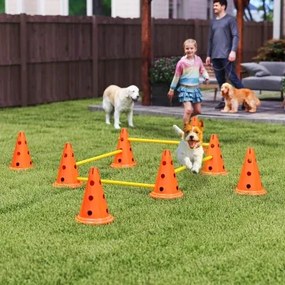 PawHut Agility set pro psy Překážkové bariéry Koordinační trénink 8 kuželů 8 tyčí Taška