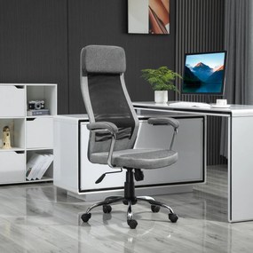 Vinsetto Ergonomická otočná kancelářská židle, nastavitelná výška a funkce houpání, síťovina, 65x67x119-129cm, Šedá