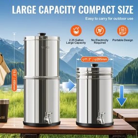 Gravitační vodní filtr z nerezu 8,5 l se 2 filtry – 7 l