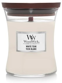 WoodWick Vonná svíčka WoodWick - White Teak 275 g, krémová barva, sklo, dřevo