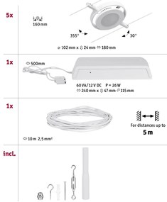 Paulmann 94416 RoundMac, sada lankové LED osvětlení, 5x4,5W LED 3000K, bílá/chrom, délka 500cm