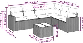 7dílná zahradní sedací souprava s poduškami hnědá polyratan 3251360