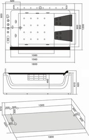 BPS-koupelny Hydromasážní vana HYD-IM610H 180×120 s ohřevem vody