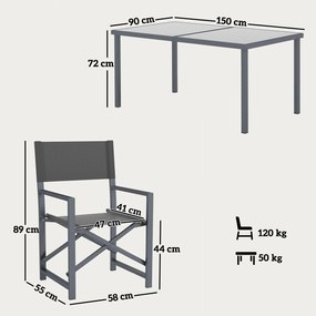 Sedací souprava 5dílná jídelní souprava ocelová pro 4 osoby Jídelní stůl se 4 skládacími židlemi Skleněný stůl šedý