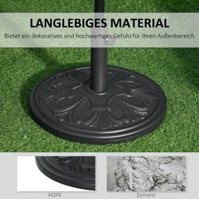 Stojan na slunečník Outsunny Ø48 x 34 cm pro slunečníky Ø35/Ø38/Ø48 mm, z plastu a cementu, starožitně černý, stabilní podpěra pro zahradu a terasu |