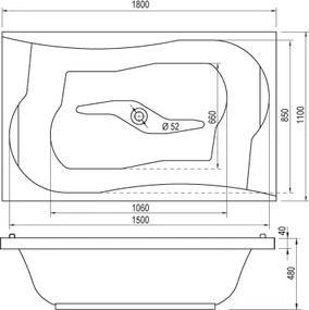 Olsen Spa PADOVA vana 180 x 110 cm včetně 2 setů nožiček bílá VANPAD18+VANNOZ+VANNOZ Koupelny Bernold