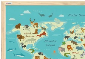 Allboards,Magnetický obraz- mapa světa zvířat pro děti 60x40cm v přírodním dřevěném rámu,TM64D_00060