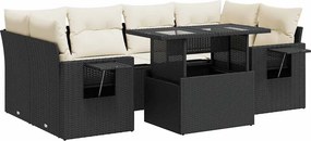 7dílná zahradní sedací souprava s poduškami černá polyratan 3326427