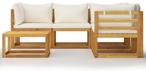 vidaXL 3057643 Marketos 6 Piece Garden Lounge Set with Cushion Cream Solid Acacia Wood (311853+311857+311859)