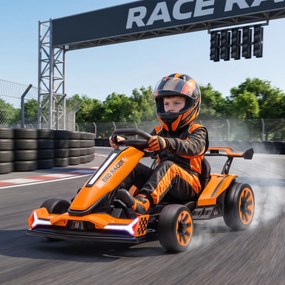 AIYAPLAY 12V elektro-go-kart pro děti 3-8 let, nastavitelné sedadlo, 3 rychlosti, plynulý start, oranžová
