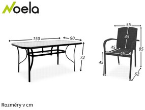 Noela Zahradní jídelní set Klaudie transparentní + 6x ratanová židle Roma
