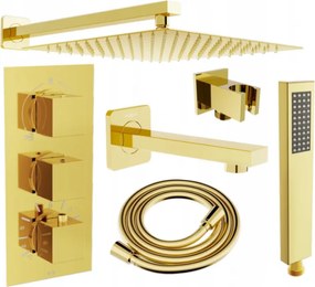Mexen Cube DR02 podomítkový vanový a sprchový set s hlavovou sprchou 25x25 cm (7v1), zlatá, 77503DR0225-50
