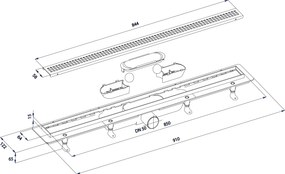 Sapho, INDY sprchový kanálek s nerezovým roštem, superflow, DN50, 910x122x65 mm