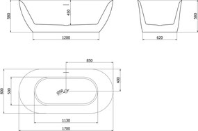 Mexen Roxy, volně stojící vana 170 x 80 cm, bílá, růžové zlato přepad, 51201708000-60