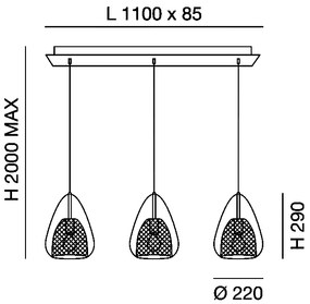 Fabas 3673-48-126 Britton, šedé závěsné svítidlo v kombinaci kov/sklo, 3xE27, délka 110cm