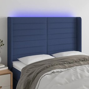 Čelo postele s LED modré 147 x 16 x 118/128 cm textil 3124192