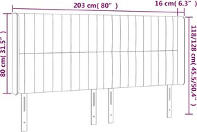 Čelo postele s LED černé 203 x 16 x 118/128 cm samet 3124354