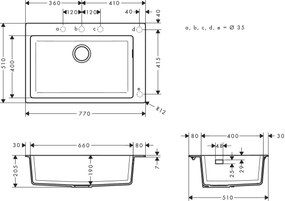 Hansgrohe - Vestavěný dřez 660, 770x510 mm, černý grafit 43313170