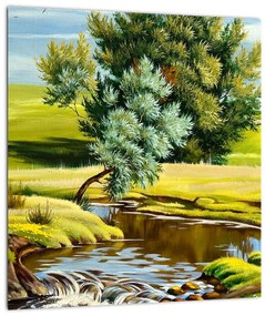 Obraz - Řeka mezi loukami, olejomalba (30x30 cm)