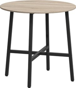 HOMCOM 80 cm Kulatý Jídelní Stůl pro 2 Osoby v Průmyslovém Stylu s Dřevěným Povrchem a Ocelovým Křížovým Podstavcem, Přirozené Dřevo | Aosom