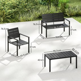 Sada zahradního nábytku sedací souprava pro 4 osoby zahradní obývací pokoj s 2místnou pohovkou 2 křesla boční stolek lamelový design černý
