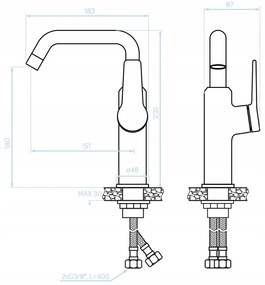 Kuchinox Alanis, umyvadlová baterie s výtokem ve tvaru L, h-235, černá-růžové zlato, LAV-BQI_825D