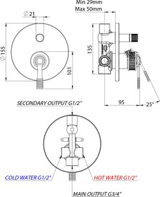 Sapho Sapho, VERSI podomítková sprchová baterie, 2 výstupy, chrom, RV042
