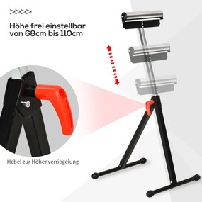 HOMCOM Válečková koza Výškově nastavitelná podpěrná koza s nosností až 90 kg Kovová černá 44x50x68-110 cm pro dílnu a kutilské projekty