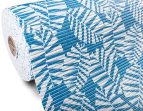 Koupelnová pěnová rohož / předložka PRO-042 Modro-bílé listy - metráž šířka 65 cm