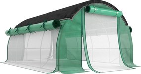 polytunelový skleník 4 x 3 x 2 m s ochrannou sítí proti slunci, rolovací boční stěny, plastový kryt, ocelový rám, zelený