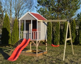 Dětský dřevěný domeček Veranda s houpačkou