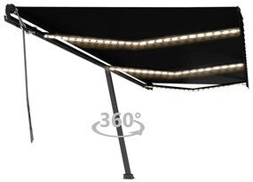 Ručně zatahovací markýza s LED světlem 600 x 350 cm antracitová,  3069884