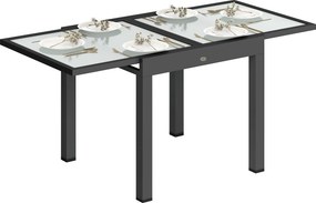 Outsunny Velký Rozšiřitelný Zahradní Stůl rozložené rozměry 160D x 80Š x 75V cm Tmavě Šedý Hliníkový Stůl s Temperovaným Sklem Transparentní