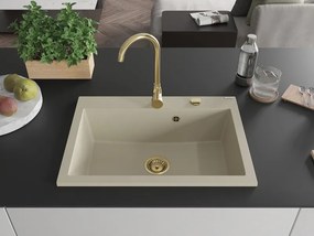 Mexen Elix granitový dřez 1-komorový 700 x 500 mm, béžový, sifon zlatý - 6526701005-69-G