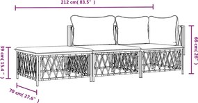 vidaXL 3dílná zahradní sedací souprava s poduškami ocel [3186847] Barva: Bílá