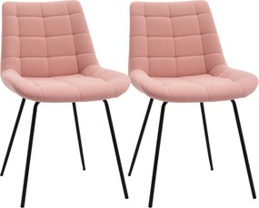 HOMCOM Sada 2 Jídelních Židlí - Čalouněné Růžové Židle s Opěrkou, Sametový Potah, Retro Design, Ocelové Nohy, 50 x 61 x 79 cm | Aosom