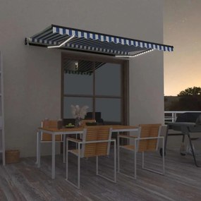 Automatická markýza LED a senzor větru 450 x 300 cm modrobílá 3069131