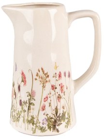 Béžový keramický dekorační džbán s lučními květy Flowers of Love L – 20x13x25 cm