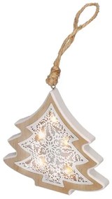 SOLIGHT LED vánoční stromek, dřevěný dekor, 7 LED, teplá bílá, 2x AAA