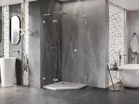 Mexen Lunar, L pětiúhelníkový sprchový kout naklápěcí doleva 100 x 100 cm, 8mm čiré sklo, chromový profil, 831L-100L-100P-01-00-L
