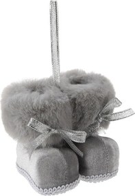 Závěsné huňaté botičky v šedé barvě 8 cm
