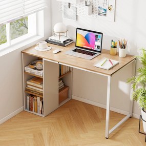 Costway 115 cm počítačový stůl moderní domácí s 5 úložnými přihrádkami natural