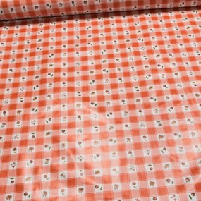 Fantastik ubrus PVC s textilním podkladem 1274-01 červené káro, ovoce, š.140cm (metráž)