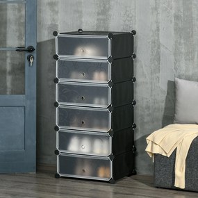 HOMCOM Úložný box na boty DIY zásuvný stojan na 6 párů bot, plast/ocel, černý+bílý, 49x36.5x108cm