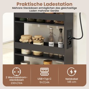 Costway 13 cm tenký úložný vozík s nabíjecí stanicí 4patrový skládací kuchyňský