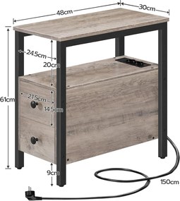 Noční stolek Vasagle Drill 30 cm s nabíjecí stanicí šedý/černý