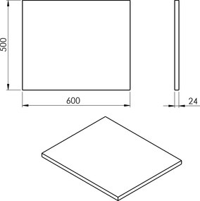 Sapho PLATO deska Rockstone 600 x 24 x 500 mm bílá mat PL060-0101