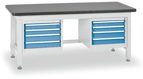 Pracovní stůl do dílny BL se 2 závěsnými boxy na nářadí, MDF + PVC deska, 8 zásuvek, 1800 x 750 x 800 mm