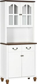 HOMCOM Kuchyňská skříňka, 76x38x182cm, kuchyňský bufet se 2 zásuvkami, vysoká skříňka s otevřeným prostorem, vitrína s funkcí tichého zavírání, bílá|…